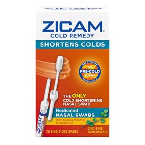 Zicam Cold Remedy Nasal Swabs with Cooling Menthol & Eucalyptus, 20 Count (Pack of 1)