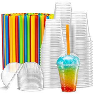 [40 Sets - 16 Oz] Crystal Clear PET Plastic Cups With - Dome lids & Straws for Iced Coffee, Cold Drinks, Milkshake, Slush Cups, Smoothies Slurpee, Party's, Plastic Disposable Cups