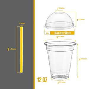 [40 Sets - 16 Oz] Crystal Clear PET Plastic Cups With - Dome lids & Straws for Iced Coffee, Cold Drinks, Milkshake, Slush Cups, Smoothies Slurpee, Party's, Plastic Disposable Cups