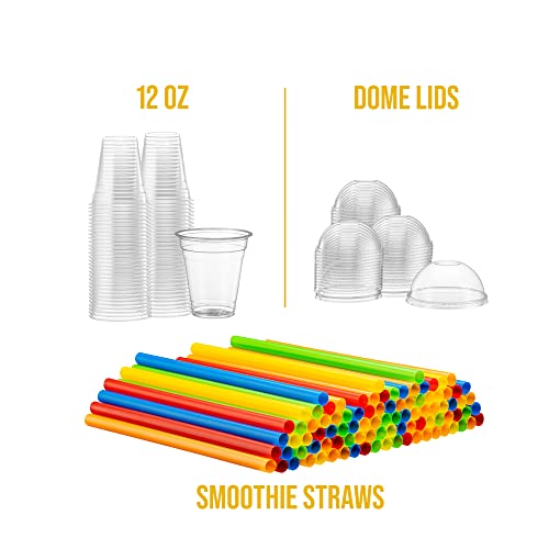 [40 Sets - 16 Oz] Crystal Clear PET Plastic Cups With - Dome lids & Straws for Iced Coffee, Cold Drinks, Milkshake, Slush Cups, Smoothies Slurpee, Party's, Plastic Disposable Cups