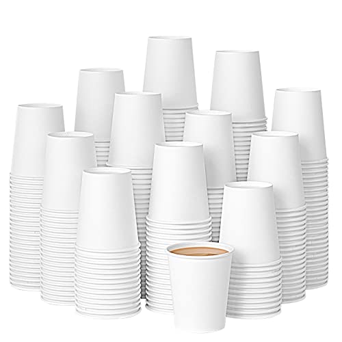 Turbo Bee 300Pack 8oz Disposable Paper Cups, White Paper Coffee Cup，Espresso Cups,Hot/Cold Beverage Drinking Cup for Party,Travel and Event