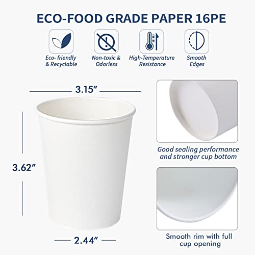 Turbo Bee 300Pack 8oz Disposable Paper Cups, White Paper Coffee Cup，Espresso Cups,Hot/Cold Beverage Drinking Cup for Party,Travel and Event