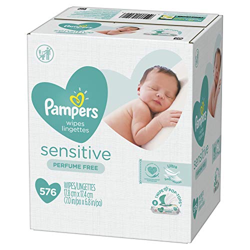 Baby Wipes, Pampers Sensitive Water Based Baby Diaper Wipes, Hypoallergenic and Unscented, 8 Pop-Top Packs, 576 Total Wipes (Packaging May Vary)