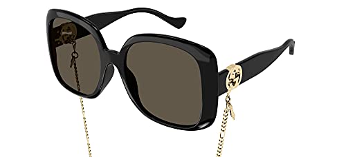 Gucci GG1029SA Black/Dark Brown Gold Chain 57/19/145 women Sunglasses