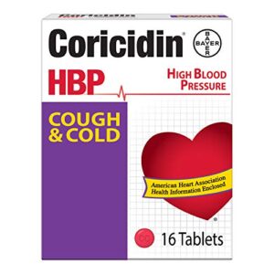 coricidin hbp decongestant-free cough and cold medicine for hypertensives, cold symptom relief for people with high blood pressure (16 count)