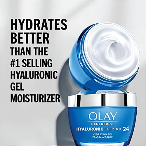 Olay Regenerist Hyaluronic Acid + Peptide 24 Gel Face Moisturizer for All Day Skin Hydration, Fragrance-Free, 1.7 oz with Niacinamide, includes Olay Whip Travel Size for Dry Skin