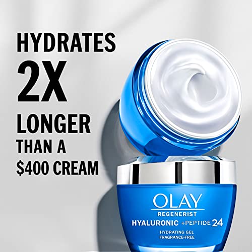 Olay Regenerist Hyaluronic Acid + Peptide 24 Gel Face Moisturizer for All Day Skin Hydration, Fragrance-Free, 1.7 oz with Niacinamide, includes Olay Whip Travel Size for Dry Skin