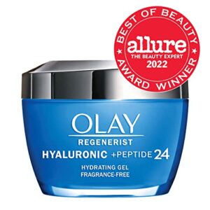 Olay Regenerist Hyaluronic Acid + Peptide 24 Gel Face Moisturizer for All Day Skin Hydration, Fragrance-Free, 1.7 oz with Niacinamide, includes Olay Whip Travel Size for Dry Skin