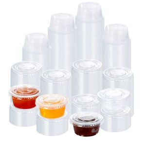 bhytaki jello short cups, 200 sets – 2 oz disposable plastic portion cups with lids, souffle cups, clear plastic containers with lids, condiment cups, sauce cups,disposable souffle cups.(2 oz)