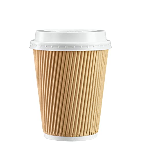 Comfy Package [100 Sets - 12 oz.] Insulated Ripple Paper Hot Coffee Cups With Lids