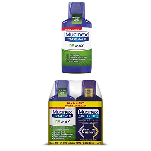 Mucinex Fast-Max DM, Max Strength Chest Congestion Relief with Guaifenesin, Adult Cough Suppressant Liquid, 6 oz FastMax DM Max & Mucinex Nightshift Cold & Flu Liquid (2 x 6 fl. oz.)