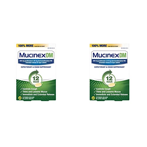 Mucinex Cough Suppressant and Expectorant, DM 12 Hr Relief Tablets, 600 mg, Multicolor, 40 Count (Pack of 2)