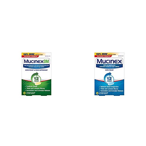 12 Hr Max Strength Expectorant & Cough Suppressant Tablets, 28 Count and Chest Congestion, Maximum Strength 12 Hour Extended Release Tablets, 28ct, 1200 mg Guaifenesin