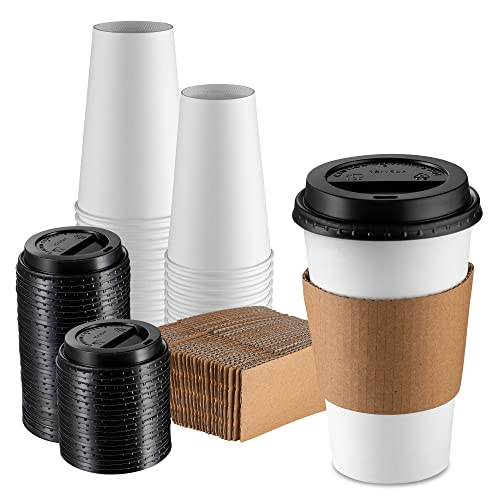 Comfy Package [50 Sets - 12 oz.] Disposable Coffee Cups with Lids, Sleeves, Stirrers - To Go Paper Hot Cups…