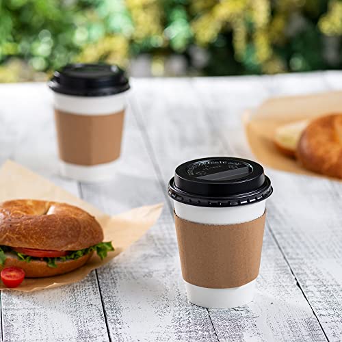 Comfy Package [50 Sets - 12 oz.] Disposable Coffee Cups with Lids, Sleeves, Stirrers - To Go Paper Hot Cups…