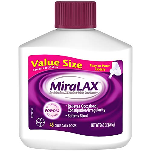 MiraLAX Laxative Powder for Gentle Constipation Relief, #1 Dr. Recommended Brand, 45 Dose Polyethylene Glycol 3350, Stimulant-Free, Softens Stool