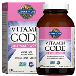 garden of life multivitamin for women 50 & over, vitamin code women 50 & wiser multi – 240 capsules with vitamins a, b, c, d3, e & k, coq10, probiotics & enzymes