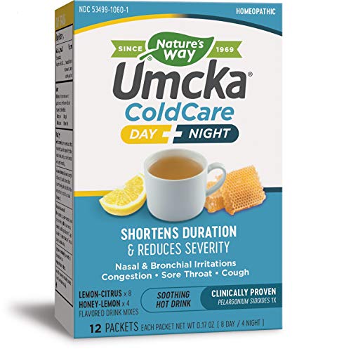 Nature's Way Umcka ColdCare Day + Night, Soothing Hot Drink Mixes, Lemon & Honey Flavors, 12 Packets