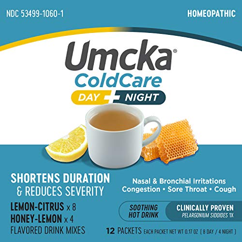 Nature's Way Umcka ColdCare Day + Night, Soothing Hot Drink Mixes, Lemon & Honey Flavors, 12 Packets