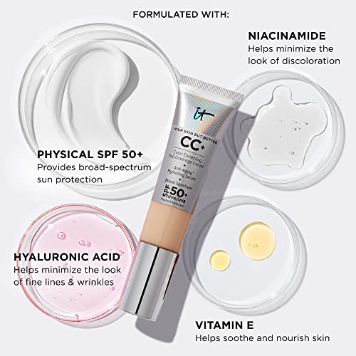 IT Cosmetics Your Skin But Better CC+ Cream, Neutral Medium - Color Correcting Cream, Full-Coverage Foundation, Hydrating Serum & SPF 50+ Sunscreen - Natural Finish - 1.08 fl oz