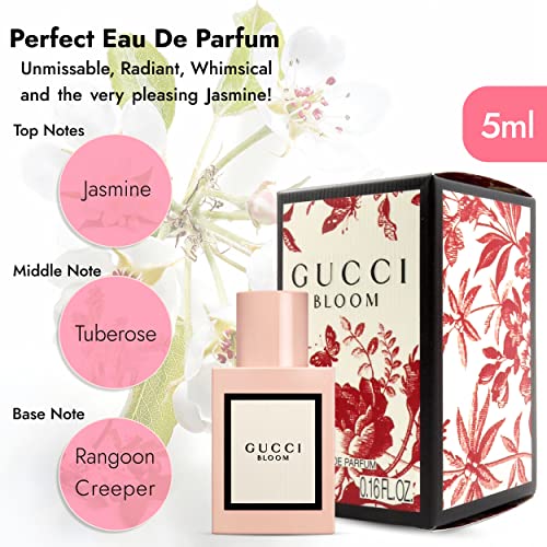 Gucci 4 Piece Mini Perfumes for Women Fragrance Gift Set - 2 ea Bloom EDP 0.16 oz splash and 2 ea Flora Gorgeous Gardenia EDP 0.16 oz splash