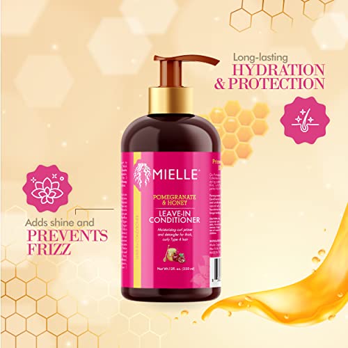 Mielle Organics Pomegranate & Honey Leave-In Conditioner, Moisturizing Curl Primer and Detangler, Repair Damage and Prevent Frizz, Treatment For Thick Curly Hair Type 4 Hair, 12-Fluid Ounces