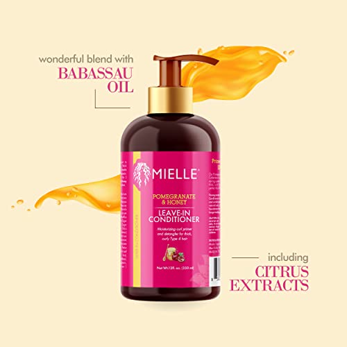 Mielle Organics Pomegranate & Honey Leave-In Conditioner, Moisturizing Curl Primer and Detangler, Repair Damage and Prevent Frizz, Treatment For Thick Curly Hair Type 4 Hair, 12-Fluid Ounces