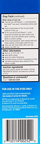 Eye Wash by Bausch & Lomb, Eye Relief Solution that Cleans, Refreshes, and Soothes, 4 Fl Oz