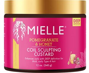 mielle organics pomegranate & honey sculpting custard, natural styling cream plus moisture, for curl, wave, & coil definition for natural or relaxed type 4 hair, 12-fluid ounces