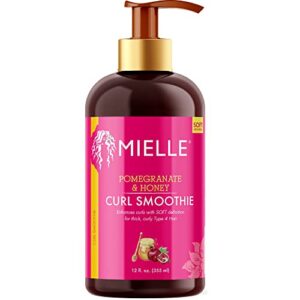 mielle organics curl smoothie with pomegranate and honey, moisturizing curl cream for curly hair, anti-frizz curl enhancer for thick type 4 hair, 12 ounces