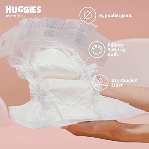 Overnight Diapers Size 6 (35+ lbs), Huggies Overnites Nighttime Baby Diapers, 42 Diapers (Pack of 2), Total 84 Ct