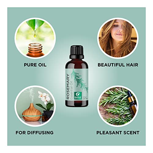 Pure Rosemary Essential Oil for Aromatherapy - Pure Rosemary Oil for Hair Skin and Nails - Refreshing Rosemary Essential Oil for Diffusers Plus Dry Scalp Treatment and Hair Oil for Enhanced Shine