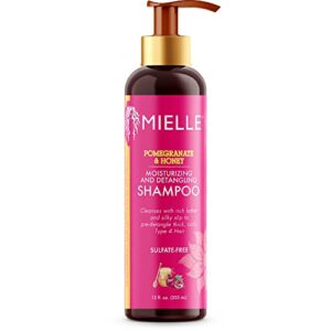 mielle organics pomegranate & honey moisturizing and detangling shampoo, hydrating curl cleanser for dry, damaged type 4 hair, repair, restore, and prevent frizz, 12-fluid ounces