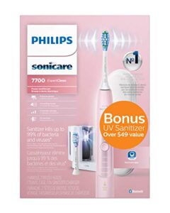 philips sonicare expertclean 7700 rechargeable electric toothbrush with bluetooth & uv sanitizer, hx9630/17, pink