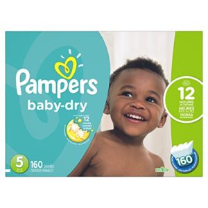 pampers baby-dry disposable diapers size 5, 160 count, economy pack plus