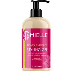 mielle organics honey & ginger styling gel for enhanced curl definition and moisture retaining with aloe for dry, curly, thick, and frizzy hair, non-sticky, 13 ounces