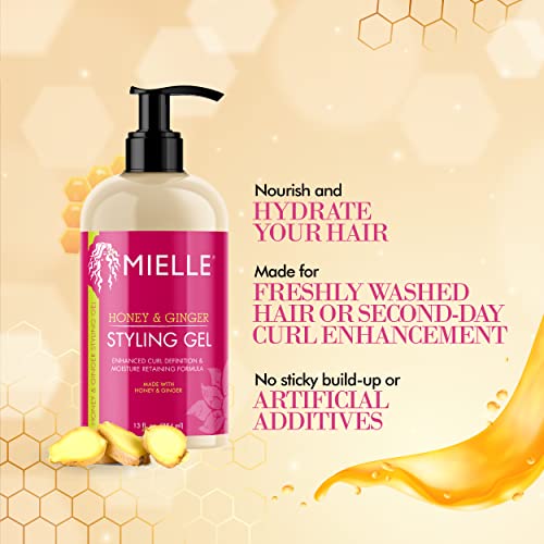 Mielle Organics Honey & Ginger Styling Gel for Enhanced Curl Definition and Moisture Retaining with Aloe for Dry, Curly, Thick, and Frizzy Hair, Non-Sticky, 13 Ounces