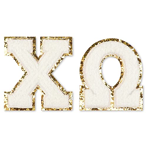 Sorority Shop Chi Omega Chenille Letter Stickers - Adhesive Back, Set of 2 Greek Letters