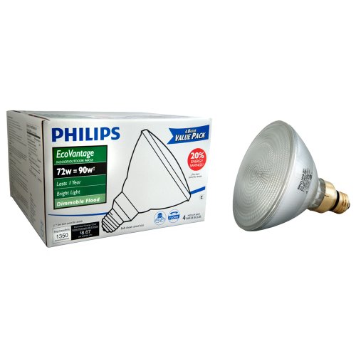 PHILIPS 428805 Halogen PAR38 90 Watt Equivalent Dimmable Flood Standard Base Light Bulb, 4-Pack