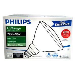 PHILIPS 428805 Halogen PAR38 90 Watt Equivalent Dimmable Flood Standard Base Light Bulb, 4-Pack