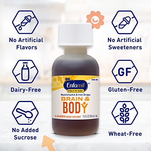 Enfamil Baby Vitamins Enfamil Poly-Vi-Sol 8 Multi-Vitamins & Iron Supplement Drops for Infants & Toddlers, Supports Growth & Development, 50 mL Dropper Bottle (Packaging May Vary)