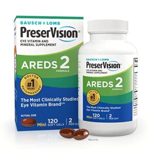 preservision areds 2 eye vitamin & mineral supplement, contains lutein, vitamin c, zeaxanthin, zinc & vitamin e, 120 softgels