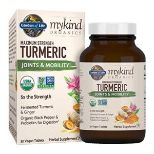 garden of life mykind organics maximum strength turmeric joints & mobility support 30 tablets – 500mg curcumin (95% curcuminoids) black pepper – organic non-gmo vegan & gluten free herbal supplements