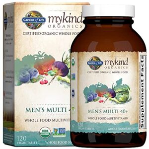 garden of life mykind organics whole food multivitamin for men 40+, vegan mens multi for health & well-being certified & minerals for men over 40 mens vitamins, 120 tablets