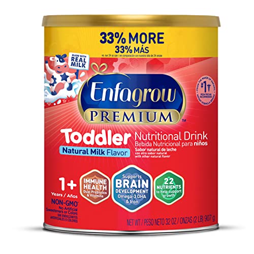 Enfagrow NeuroPro Omega 3 DHA Prebiotics Non-GMO Toddler Nutritional Milk Drink, Natural Milk Flavor Powder, 32 Oz, Can