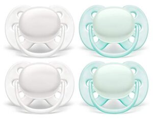 philips avent ultra soft pacifier, 0-6 months, arctic white/green, 4 pack, scf214/40