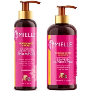 mielle organics pomegranate & honey leave-in conditioner for thick, curly type 4 hair, moisturizing curl primer, and detangler, prevents frizz, for damaged hair, easy to apply