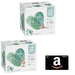 size 1, 198 count – pampers pure disposable baby diapers, with size 2, 186 count – pampers pure disposable baby diapers, and amazon.com $20 gift card in a greeting card (madonna with child design)