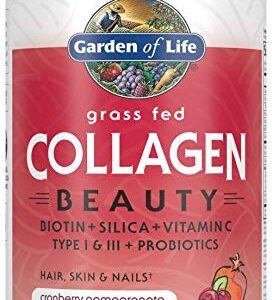 Garden of Life Grass Fed Collagen Beauty - Cranberry Pomegranate, 20 Servings, Collagen Powder for Women Men Hair Skin Nails, Collagen Peptides Powder, Collagen Protein Hydrolyzed Collagen Supplement