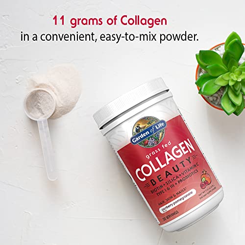 Garden of Life Grass Fed Collagen Beauty - Cranberry Pomegranate, 20 Servings, Collagen Powder for Women Men Hair Skin Nails, Collagen Peptides Powder, Collagen Protein Hydrolyzed Collagen Supplement